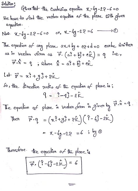Solved Determine A Vector Equation Of The Plane With Cartesian