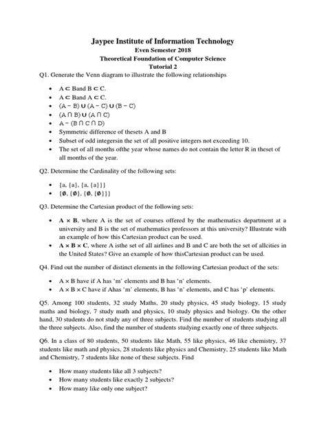 Tutorial 2 Set Theory Pdf Set Mathematics Mathematical Logic