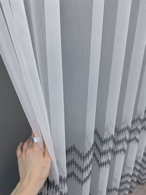 Тюль бамбук з вишивкою колір білий з сірим 1500т купити в Україні Vr Textil