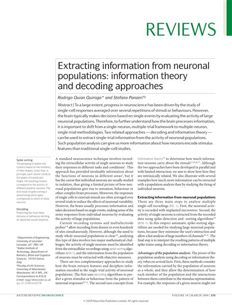 Pdf Extracting Information From Neuronal Populations Information