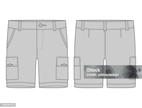 기술 스케치 회색 카고 반바지 바지 디자인 서식 파일입니다 0명에 대한 스톡 벡터 아트 및 기타 이미지 0명 검은색 군복 Istock