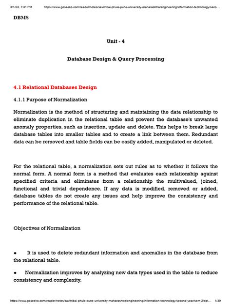 Unit 4 Database Design Query Processing Pdf Relational Model
