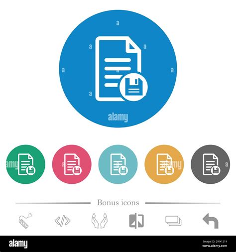 Document Save Flat White Icons On Round Color Backgrounds 6 Bonus Icons Included Stock Vector