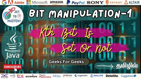 Kth Bit Is Set Or Not Geeksforgeeks Bit Manipulation 1 Java Tamil Youtube