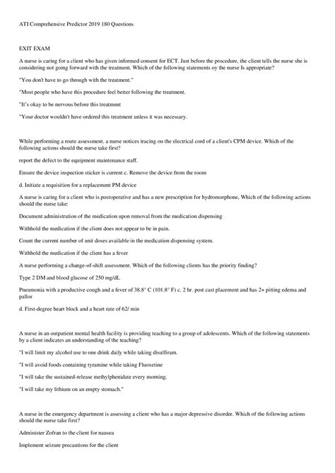 Ati Comprehensive Predictor 2019 180 Questions And Answers Scholarfriends