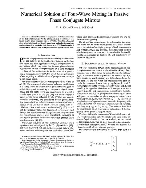 Pdf Numerical Solution Of Four Wave Mixing In Passive Phase Conjugate Mirrors