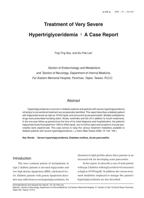 Pdf Treatment Of Very Severe Hypertriglyceridemia A Case Report