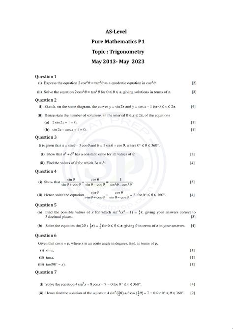 Questions Of Trigonometry From As Level Pure Math Past Paper