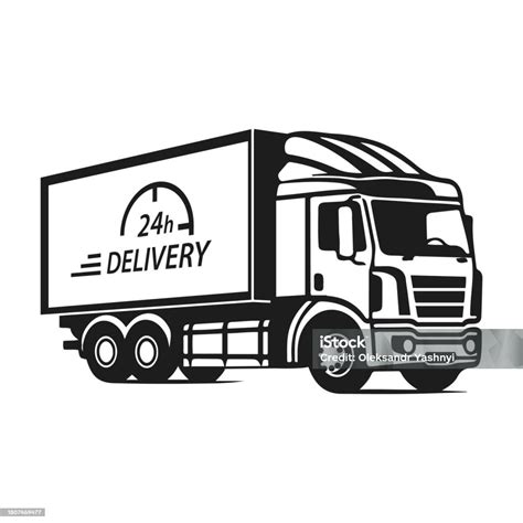 빠른 배송 배달 트럭 플랫 벡터 아이콘 앱 및 웹 사이트 검은 실루엣 벡터 그림입니다 광고에 대한 스톡 벡터 아트 및 기타