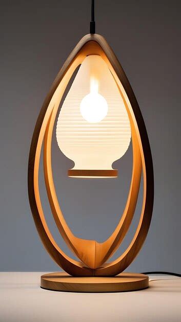 Minimalist Lamp With Bentwood Design On Plain White Bg Premium Ai