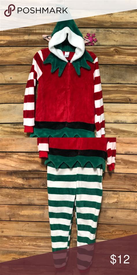 Christmas Elf Pajama Onesie Secret Treasures Redgreen Good Condition Medium Elf Onesie 100