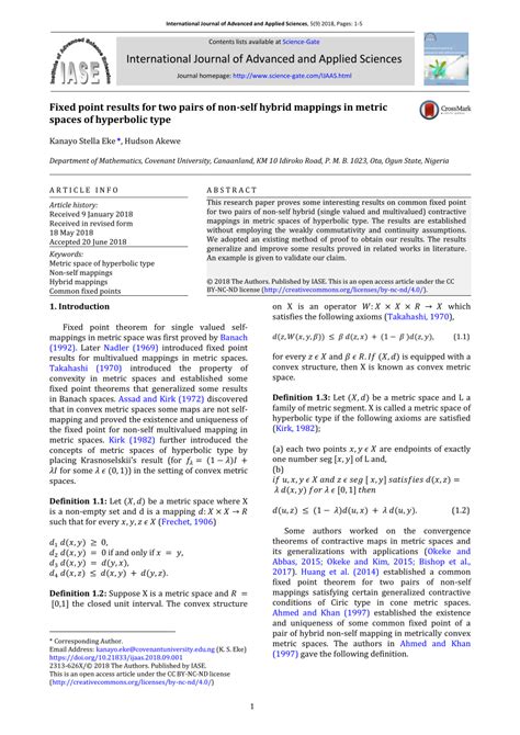 Pdf Fixed Point Results For Two Pairs Of Non Self Hybrid Mappings In Metric Spaces Of
