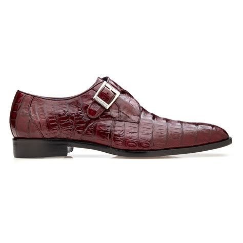Belvedere Angelo Caiman Crocodile Monk Strap Dark Burgundy R99