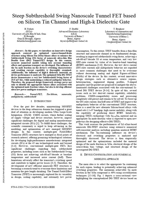 Steepsubthresholdswingnanoscaletunnelfetbasedonsilicontin