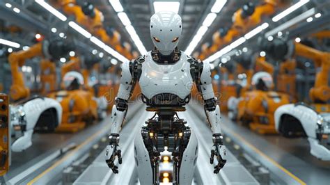 Advanced Humanoid Robot In Futuristic Factory Stock Illustration Illustration Of Robot