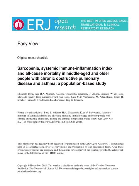 Pdf Sarcopenia Systemic Immune Inflammation Index And All Cause Mortality In Middle Aged And