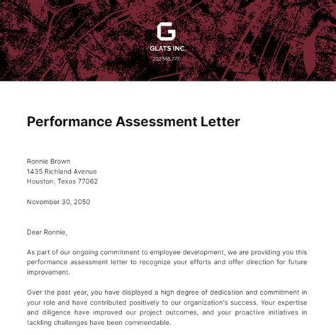 Free Performance Assessment Letter Template To Edit Online