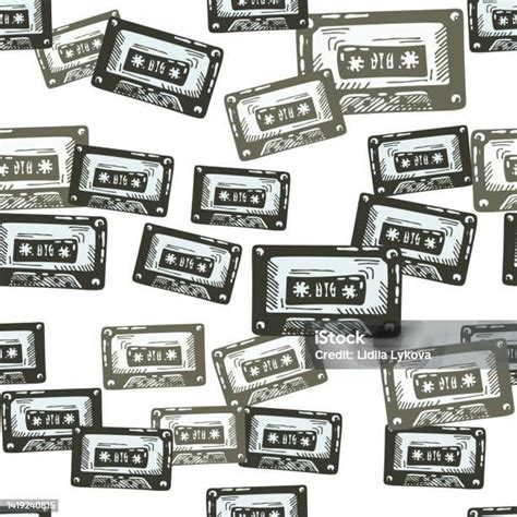 오디오 카세트 테이프는 이음새가 없는 무늬를 새겨 넣었습니다 손으로 그린 스타일의 빈티지 음악 카세트 테이프 비디오 테이프에 대한 스톡 벡터 아트 및 기타 이미지 Istock