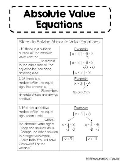 Solving Absolute Value Equations Interactive Notebook Tpt