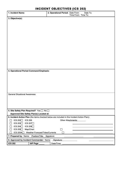 Fillable Form Ics 202 Incident Objectives Printable Pdf Download