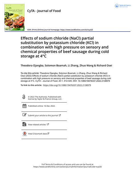 Pdf Effects Of Sodium Chloride Nacl Partial Substitution By Potassium Chloride Kcl In