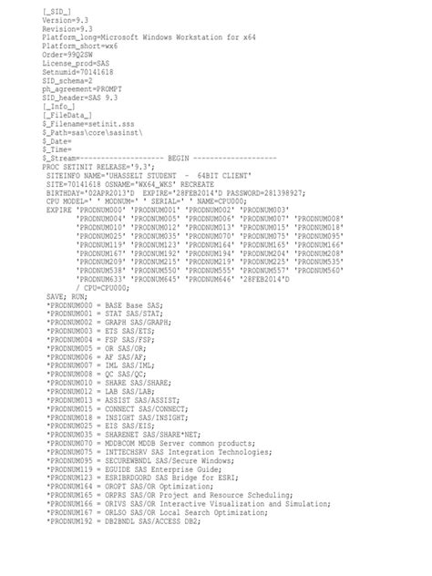 Configuration Settings And Licensed Products For A Sas Installation At Configuration Settings And Licensed Products For A Sas Installation At
