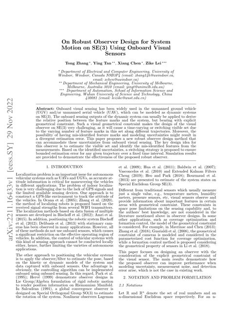 Pdf On Robust Observer Design For System Motion On Se3 Using