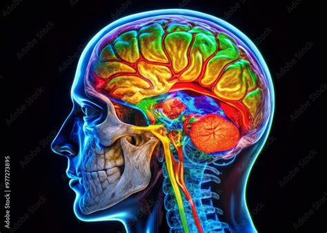 Detailed Cross Sectional View Of The Human Brain And Skull Undergoing A