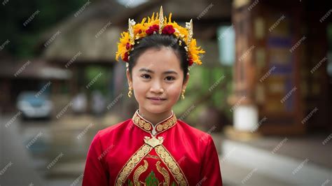Premium Photo Beautiful Laos Girl In Laos Traditional Costume Vintage
