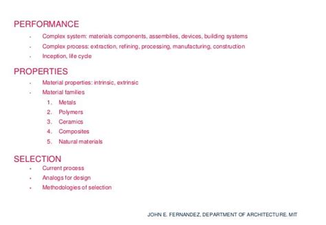 Performance Properties And Selection Of Materials