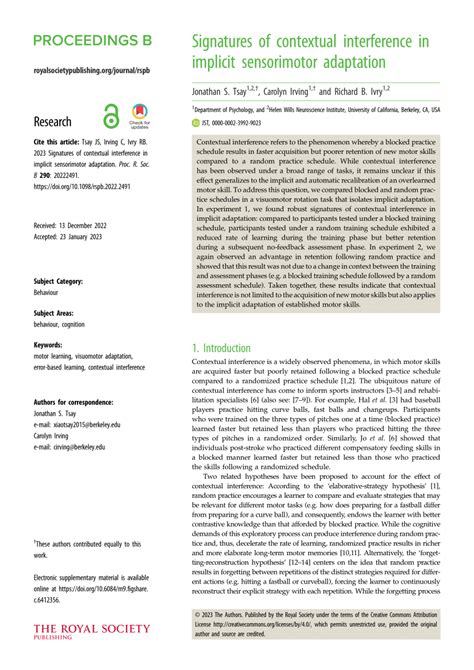 Pdf Signatures Of Contextual Interference In Implicit Sensorimotor Adaptation