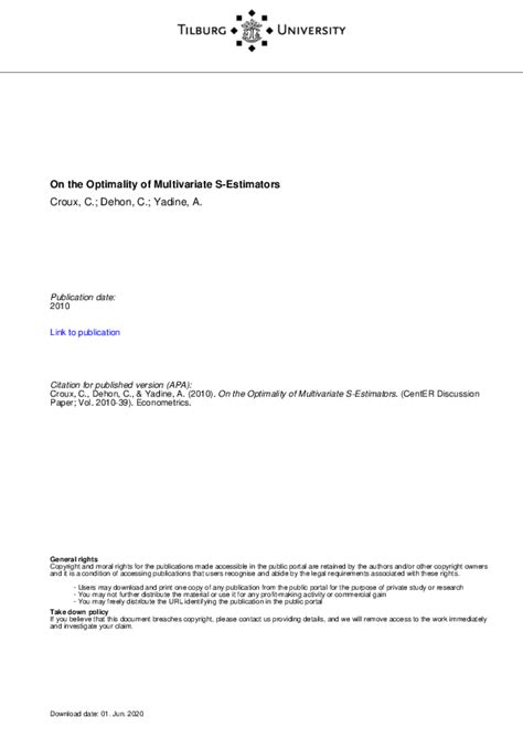 Pdf On The Optimality Of Multivariate S Estimators