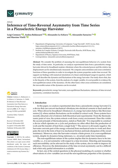 Pdf Inference Of Time Reversal Asymmetry From Time Series In A Piezoelectric Energy Harvester