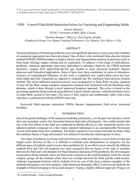 Pdf Fsis A Novel Fluidsolid Interaction Solver For Fracturing And Fragmenting Solids
