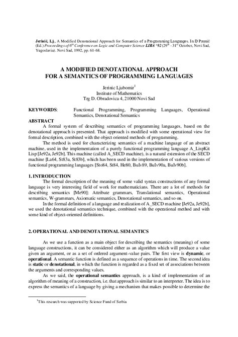 Pdf A Modified Denotational Approach For A Semantics Of A Programming