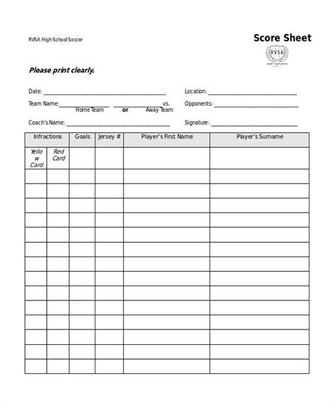 Microsoft Excel Score Sheet Templates