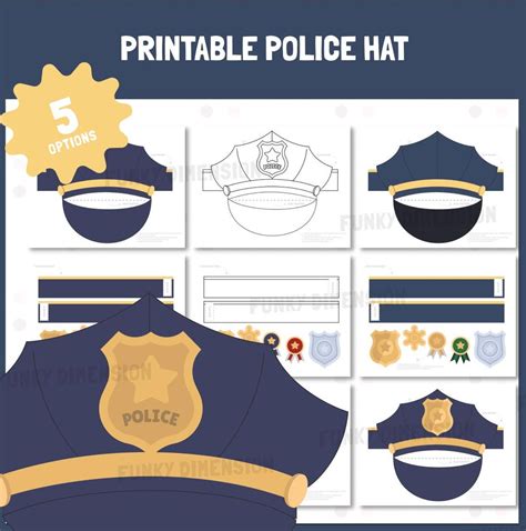 Printable Paper Police Officer Hat Officer Badges Hat Paper Crown