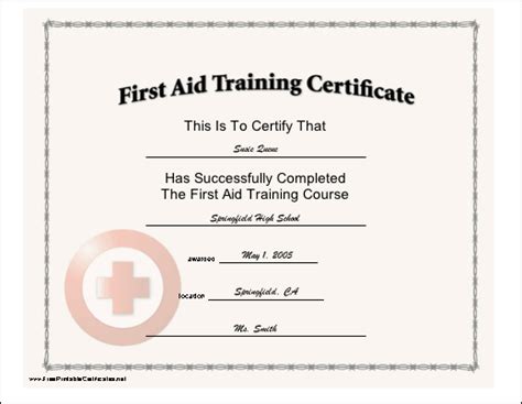 First Aid Training Printable Certificate