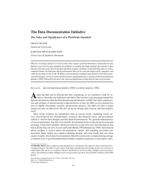 Pdf The Data Documentation Initiative The Value And Significance Of A