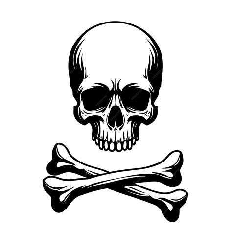 Skull And Bone Vector Illustration Black And White Premium Ai