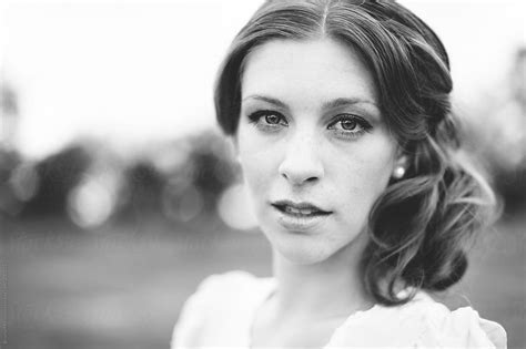 Portrait Of A Pretty Young Woman In Black And White By Stocksy