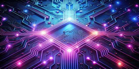 Abstract Futuristic Circuit Board With Illuminated Pathways And Nodes Representing Data Flow And