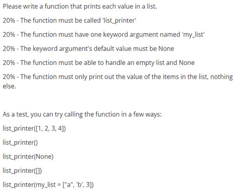 Solved Please Write A Function That Prints Each Value In A