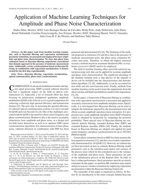 Pdf Application Of Machine Learning Techniques For Amplitude And Phase Noise Characterization