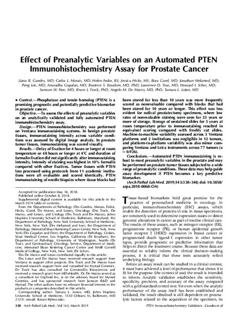Pdf Effect Of Preanalytic Variables On An Automated Pten