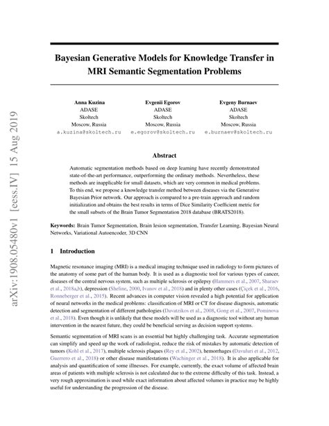 Pdf Bayesian Generative Models For Knowledge Transfer In Mri Semantic Segmentation Problems