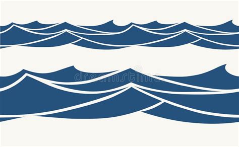 Seamless Patterns With Stylized Blue Waves Stock Vector Illustration Of Marine Pattern 80711891