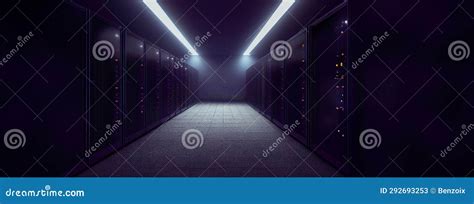 Dark Server Racks In Computer Network Security Server Room Data Center Generative Ai Stock