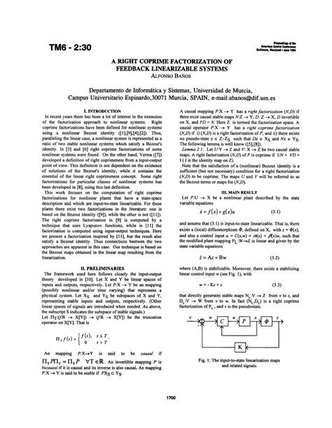 Pdf A Right Coprime Factorization Of Feedback Linearizable Systems