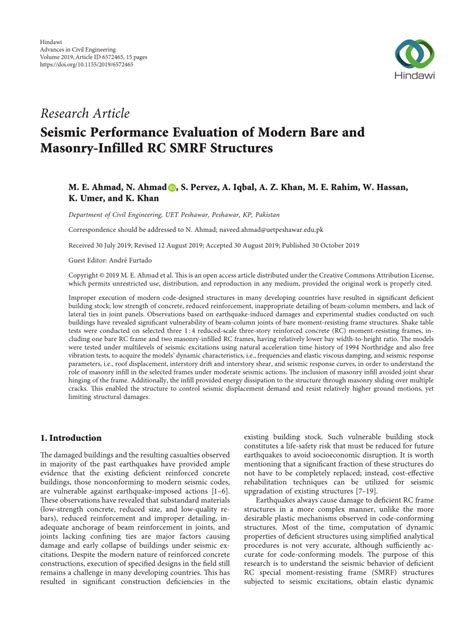 Pdf Seismic Performance Evaluation Of Modern Bare And Masonry Infilled Rc Smrf Structures